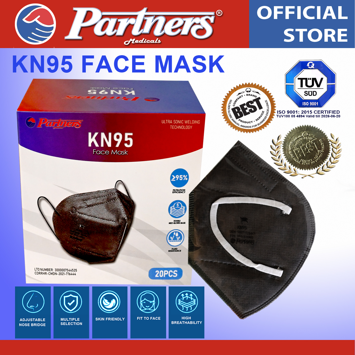 Partners KN95 Disposable Face Mask - [ 20 PIECES/BOX ] | Shopee Philippines