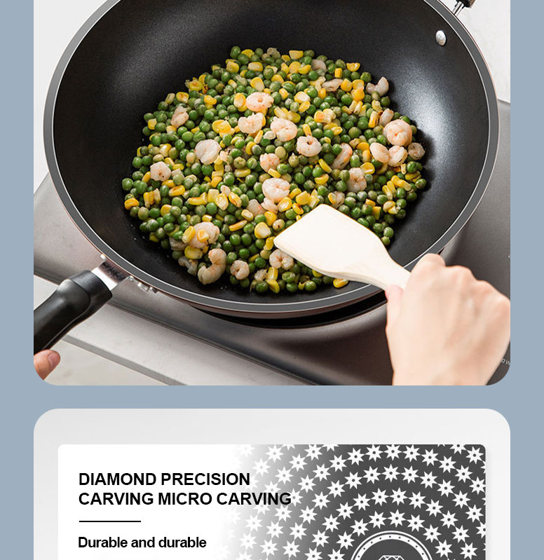 32CM Non Stick Pan with Cover Composite Diamond Coating Wok Stir-fry ...