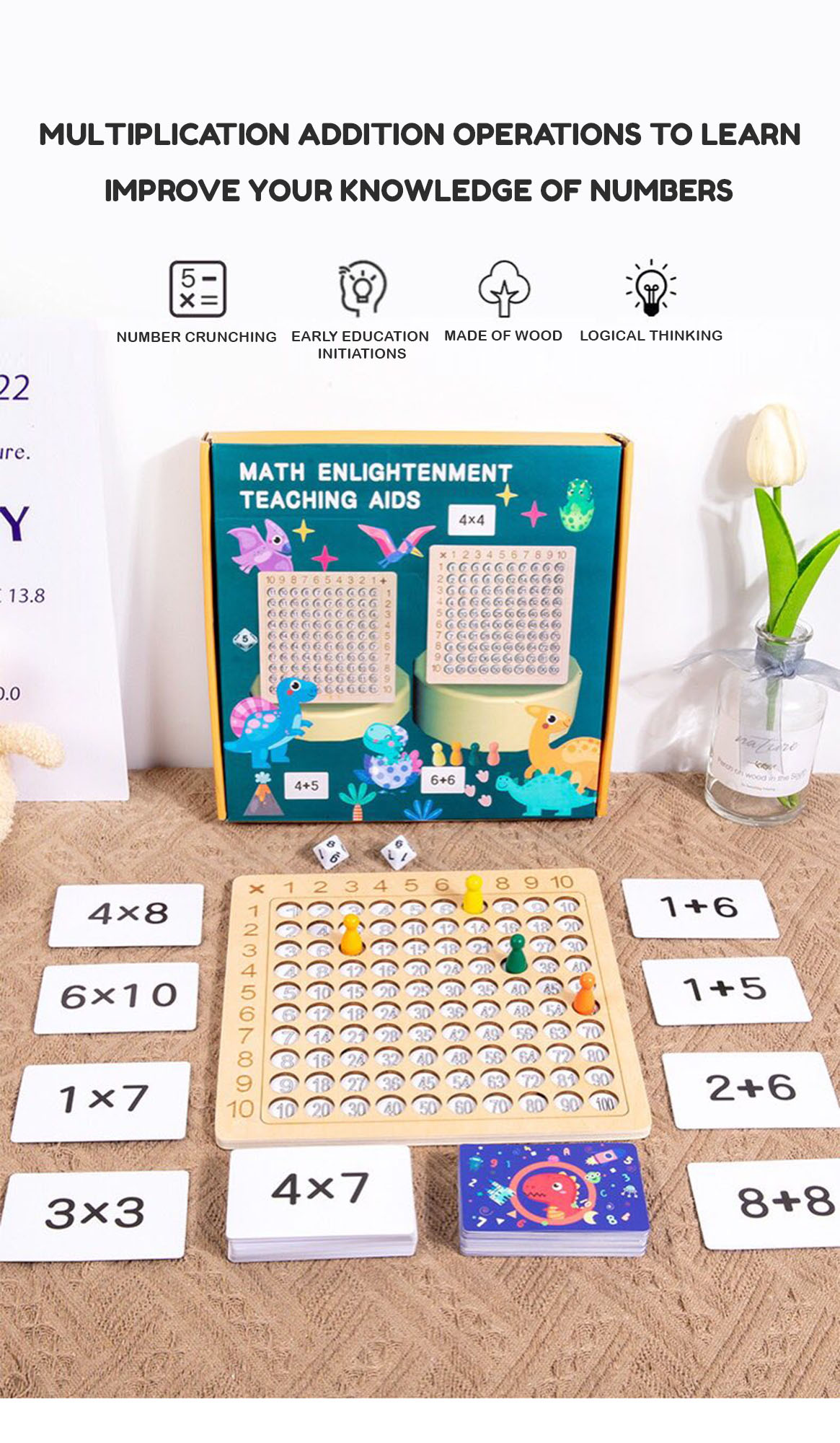 Wooden Math Game, Wooden Math Multiplication and Addition Board for ...