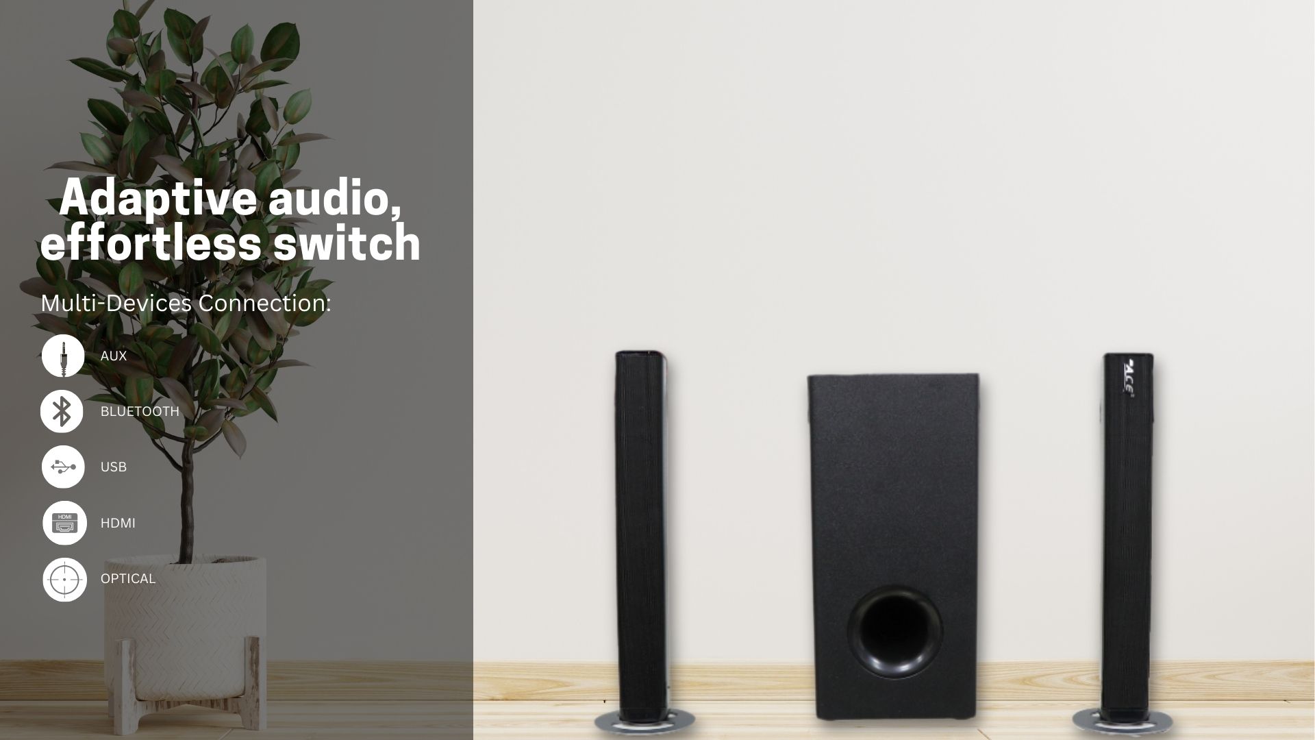 ACE ET-008HT: 5.1ch Soundbar with Wired Subwoofer, Wired Satellite ...