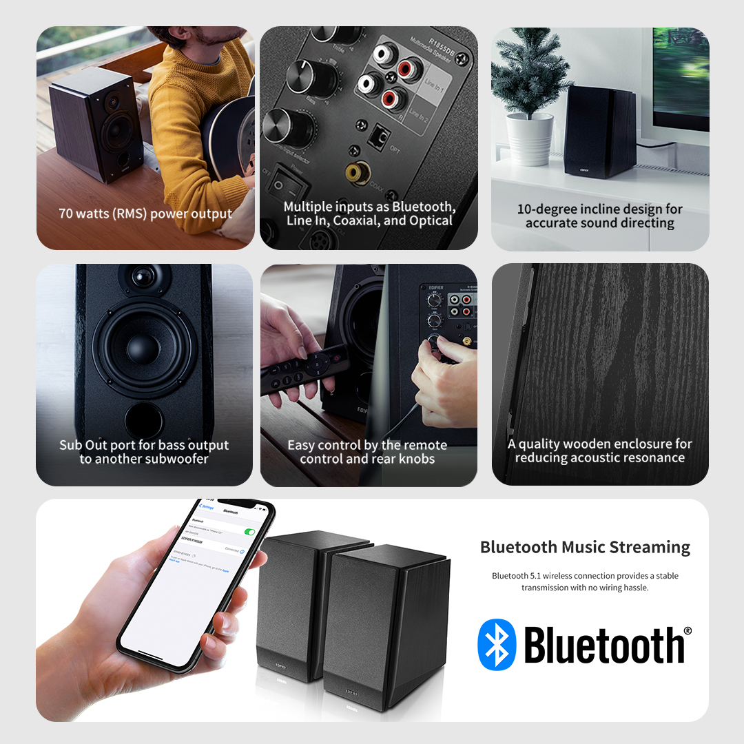 Edifier R1855DB matte black SPEAKERS Active 2.0 Bluetooth Bookshelf ...