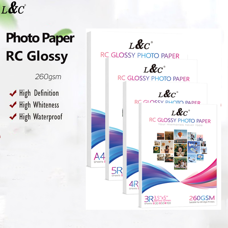 L&C Photo Paper 260gsm RC Photo Paper Glossy A4 5R 4R 3R Size Resin ...