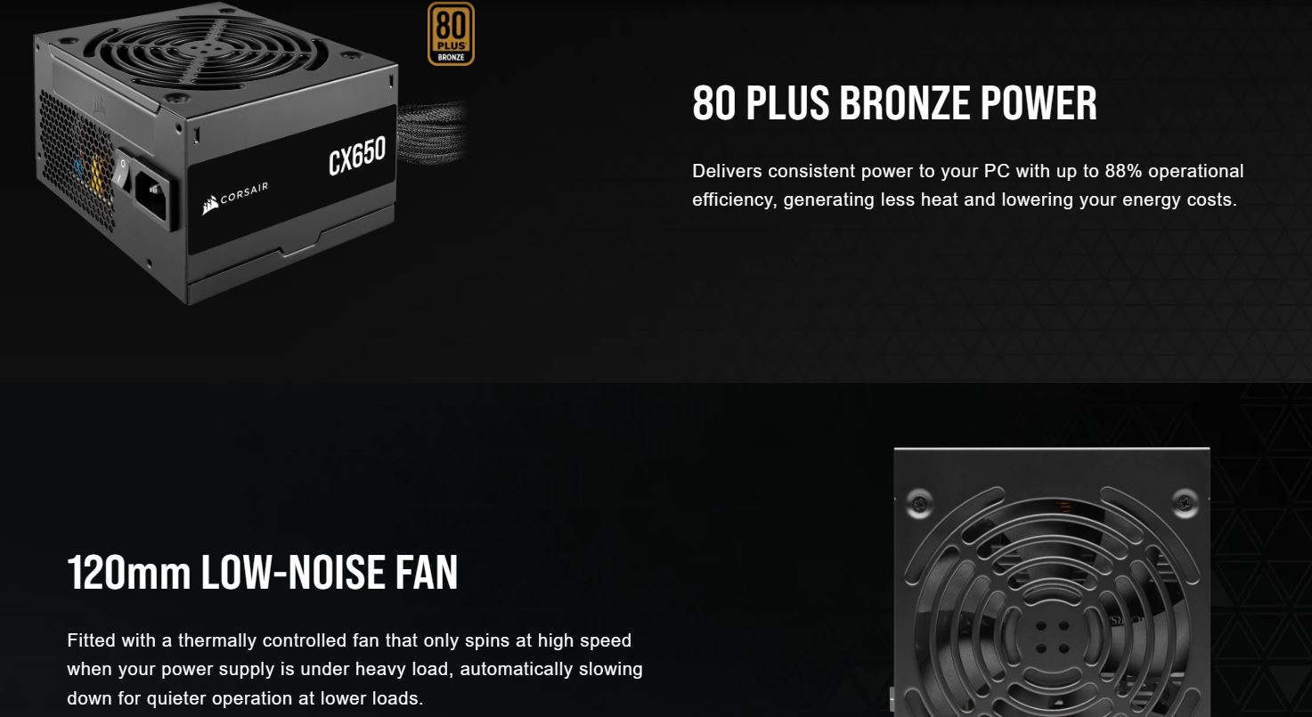 Corsair PSU 650 Watts Power Supply Unit 80+ Bronze Non-Modular CX650 ...