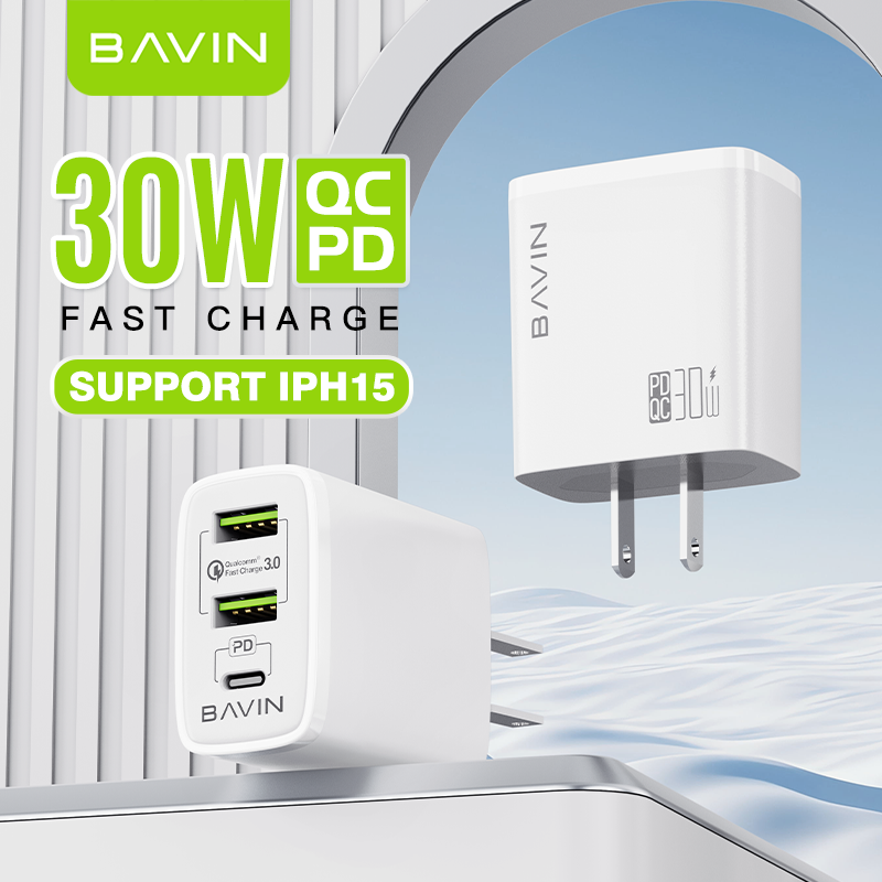 BAVIN PC907 PD Fast Charging 30W Adapter Charger Dual USB QC3.0 & USB-C ...
