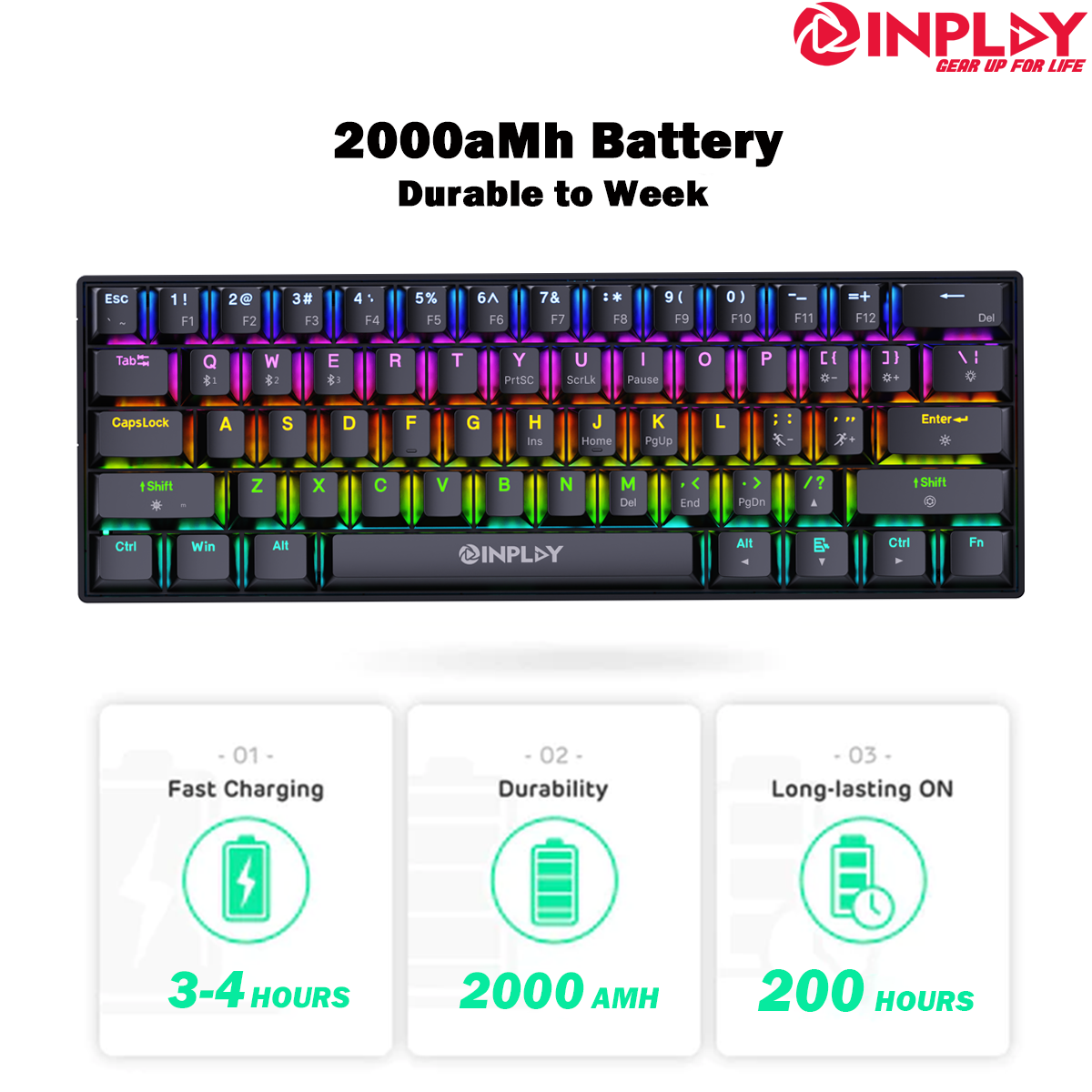 Inplay SK610 Wireless Mechanical Keyboard Bluetooth Tri-Mode With Brown ...