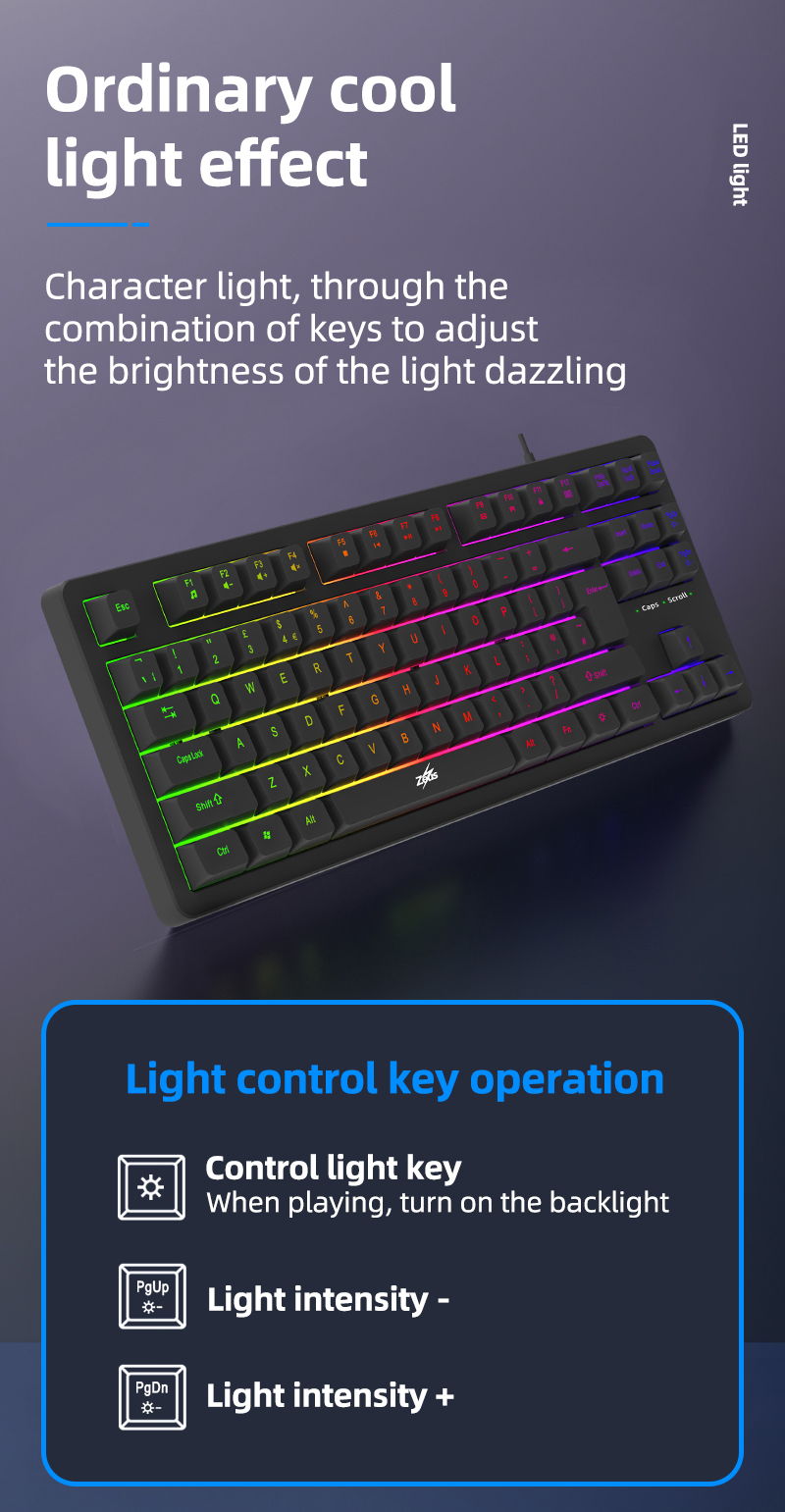 Zeus K-123 Rainbow LED 87 Keys Gaming Keyboard Multi-Media Online ...