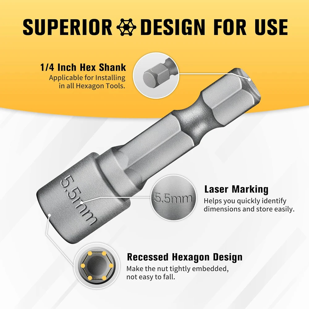Power Nuts Driver Drill Bit Tools Set, 1/4 inch Hex Metric & SAE Socket ...