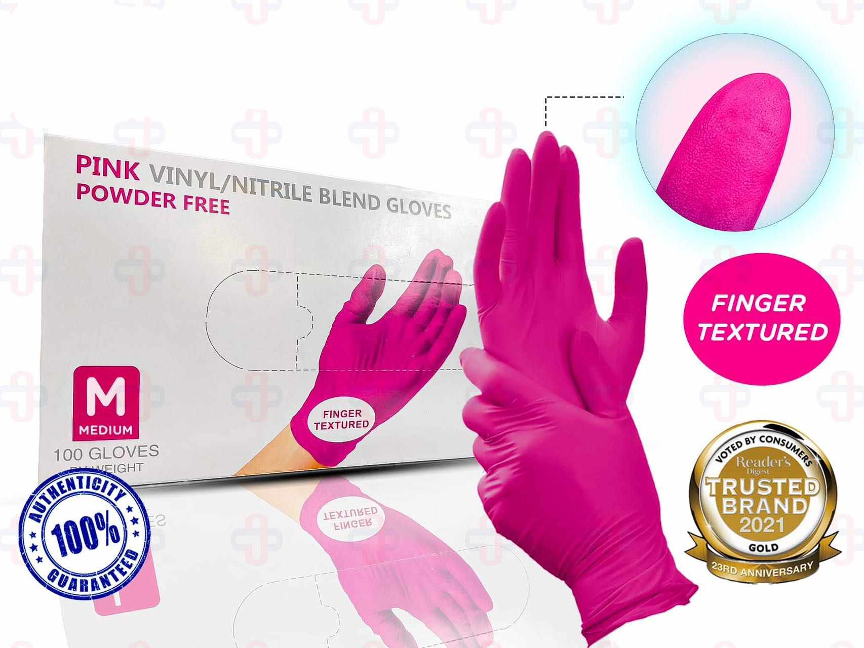 Pink (MEDIUM) Vinyl Nitrile Blend Gloves Powder Free 100pcs/Box ...