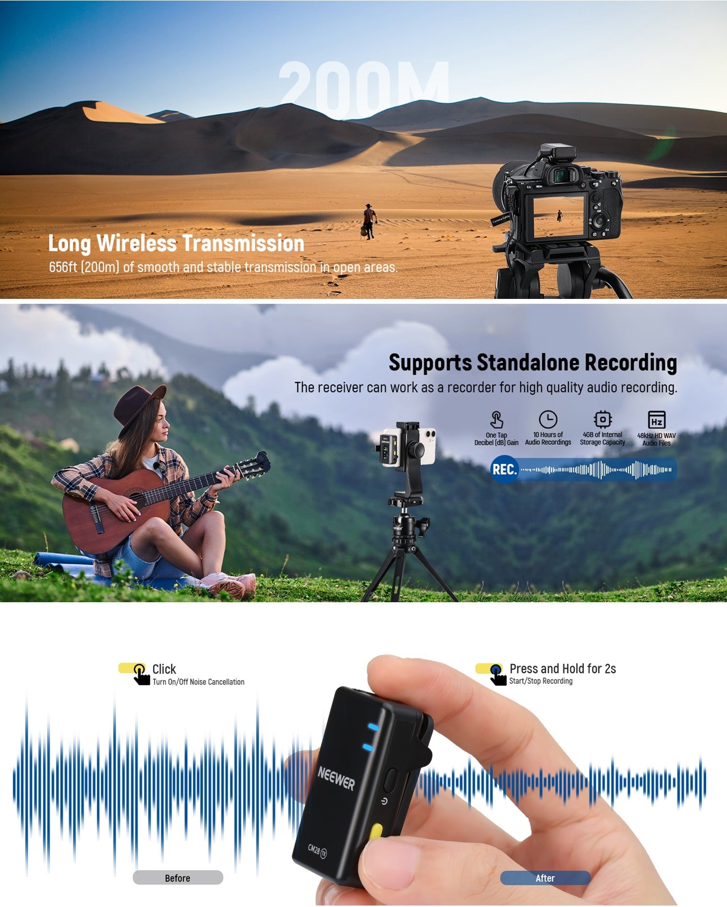 Neewer CM28 2-Pcs 20KHz Wireless 500mA Lavalier Lapel Microphone 4GB ...