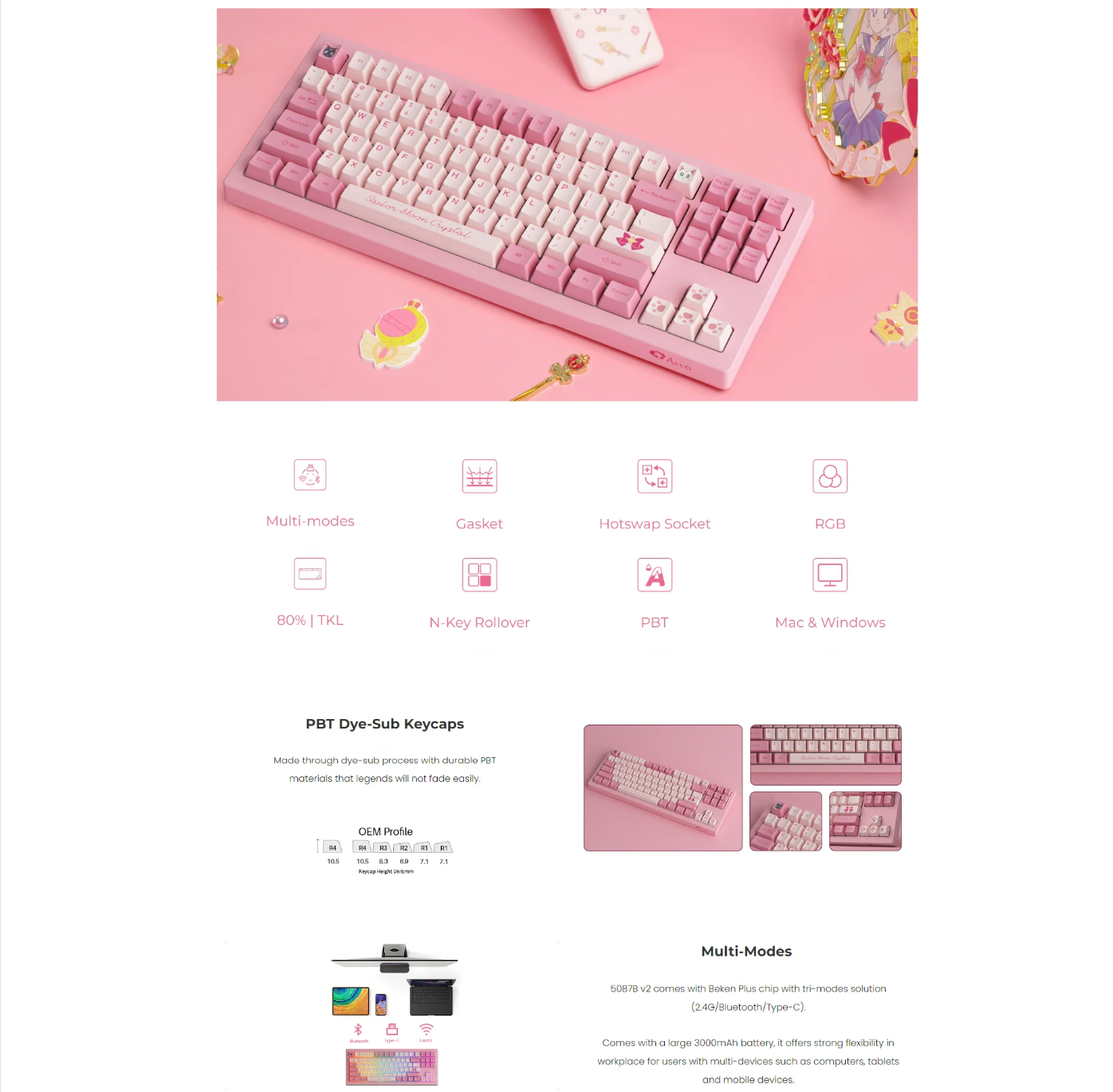 Akko Sailor Moon Crystal 5087B V2 Multi-Modes RGB Mechanical Keyboard Gasket Mount | Shopee ...