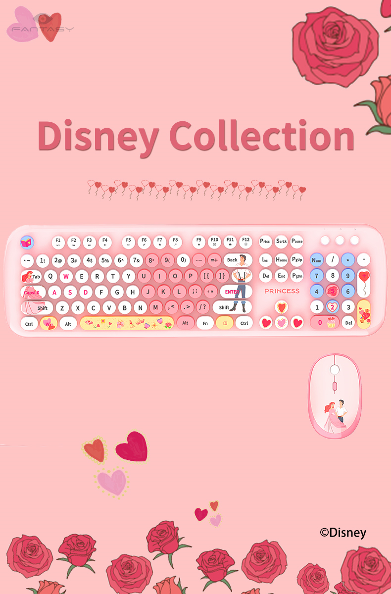 Disney Authorized PRINCESS Series Grils Lovely Pink Wireless Keyboard ...