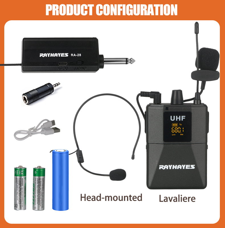 RAYHAYES UHF Wireless Loudspeaker Headset Microphone/Lavalier Lapel Mic ...