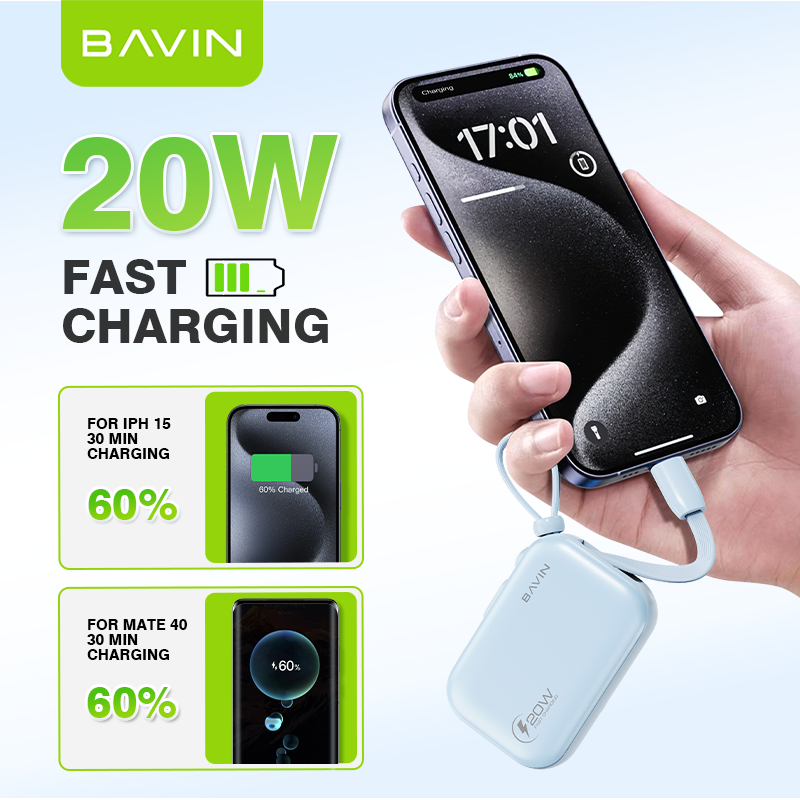 BAVIN PC1085 10000mAh 20W Mini Powerbank Fast Charging Wireless Built ...