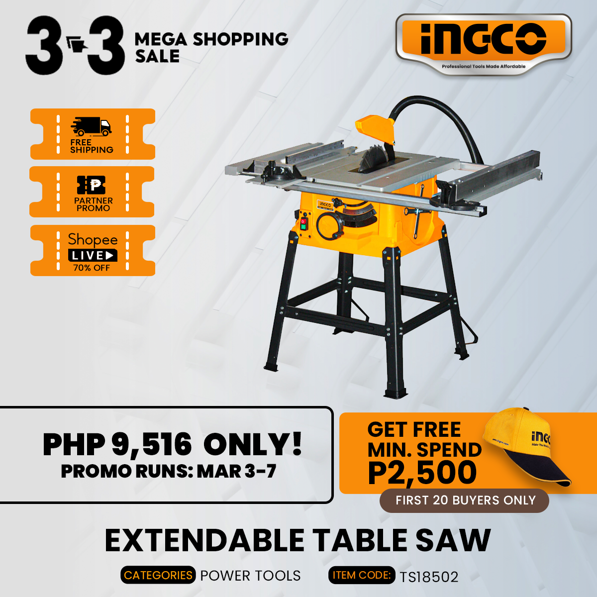 Ingco Extendable Table Saw Machine 1850w 254mm Blade Jobsite Wood ...