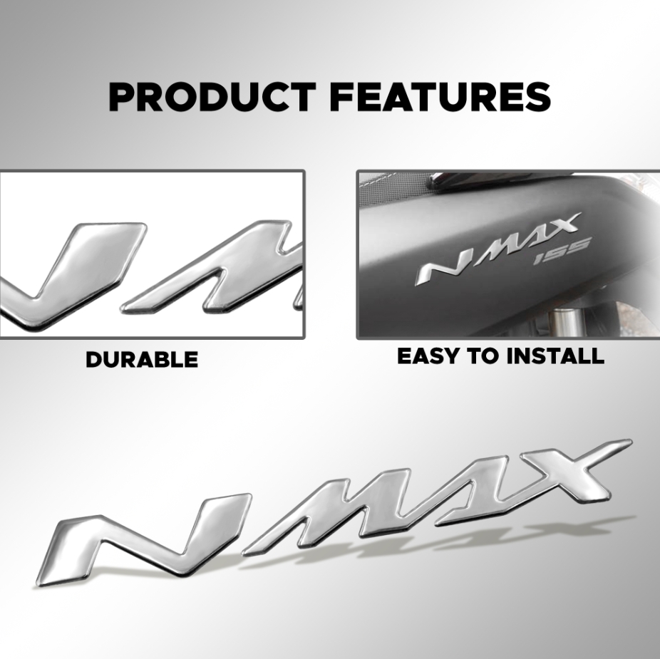 YAMAHA NMAX 3D EMBOSSED STICKER LOGO ONE PAIR RESIN GEL TYPE SILVER ...