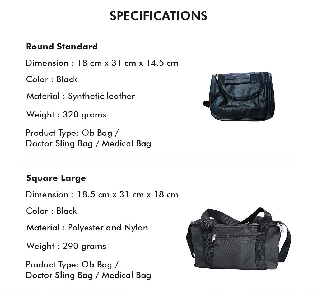 Doctor's Bag / OB Bag / Medical Sling Bag (Black Leather) | Portable ...