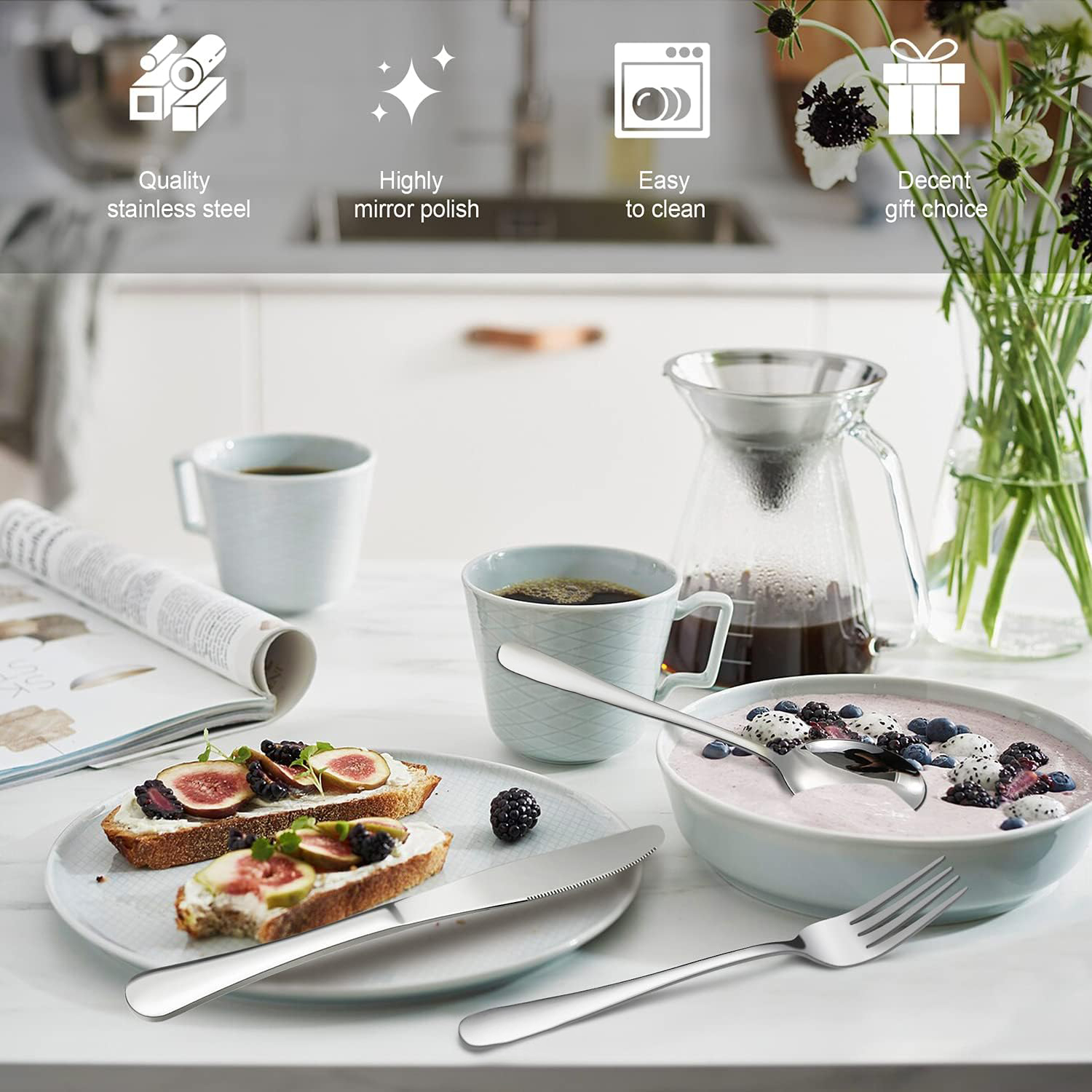 Spoon and Fork Set 12pcs Cutlery Set Stainless Dinnerware Korean Spoon ...