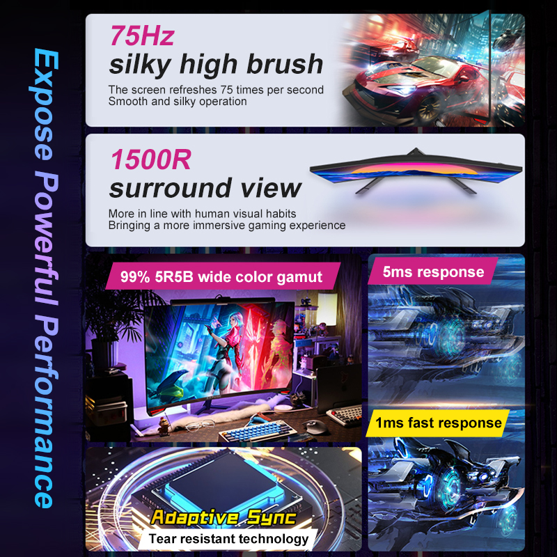 Expose Monitor 24 inch curved 75Hz/165Hz desktop ips computer monitors ...