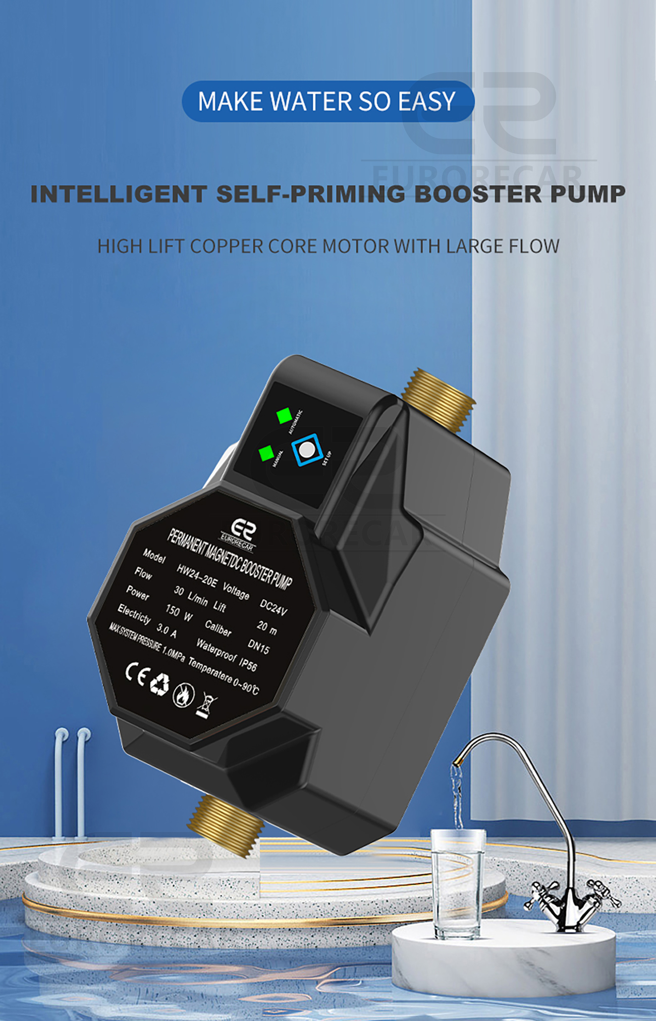 Water Booster Pump 150W Automatic Home Shower Washing Machine Water ...