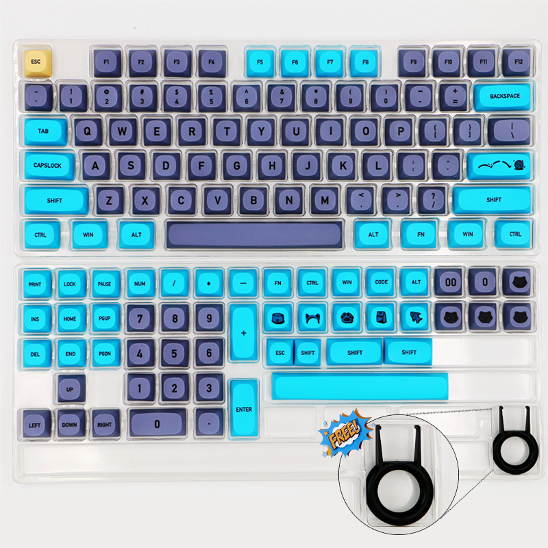 125 Key Blue Cat Keycaps PBT Keycap MA Profile 9mm For Mechanical ...