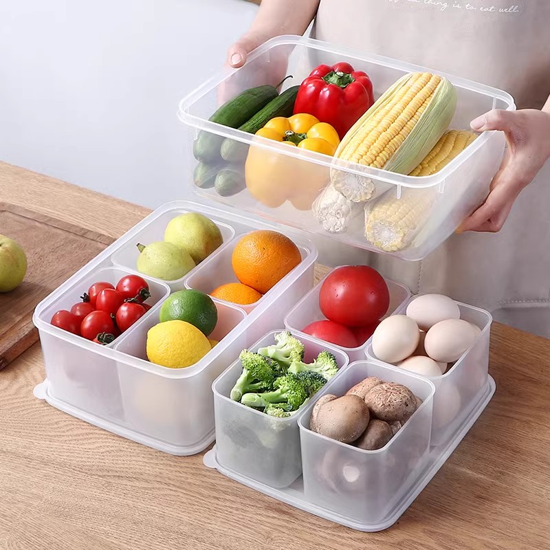 Divided Veggie Tray with Lid Stackable 4 Food Storage Boxes for ...