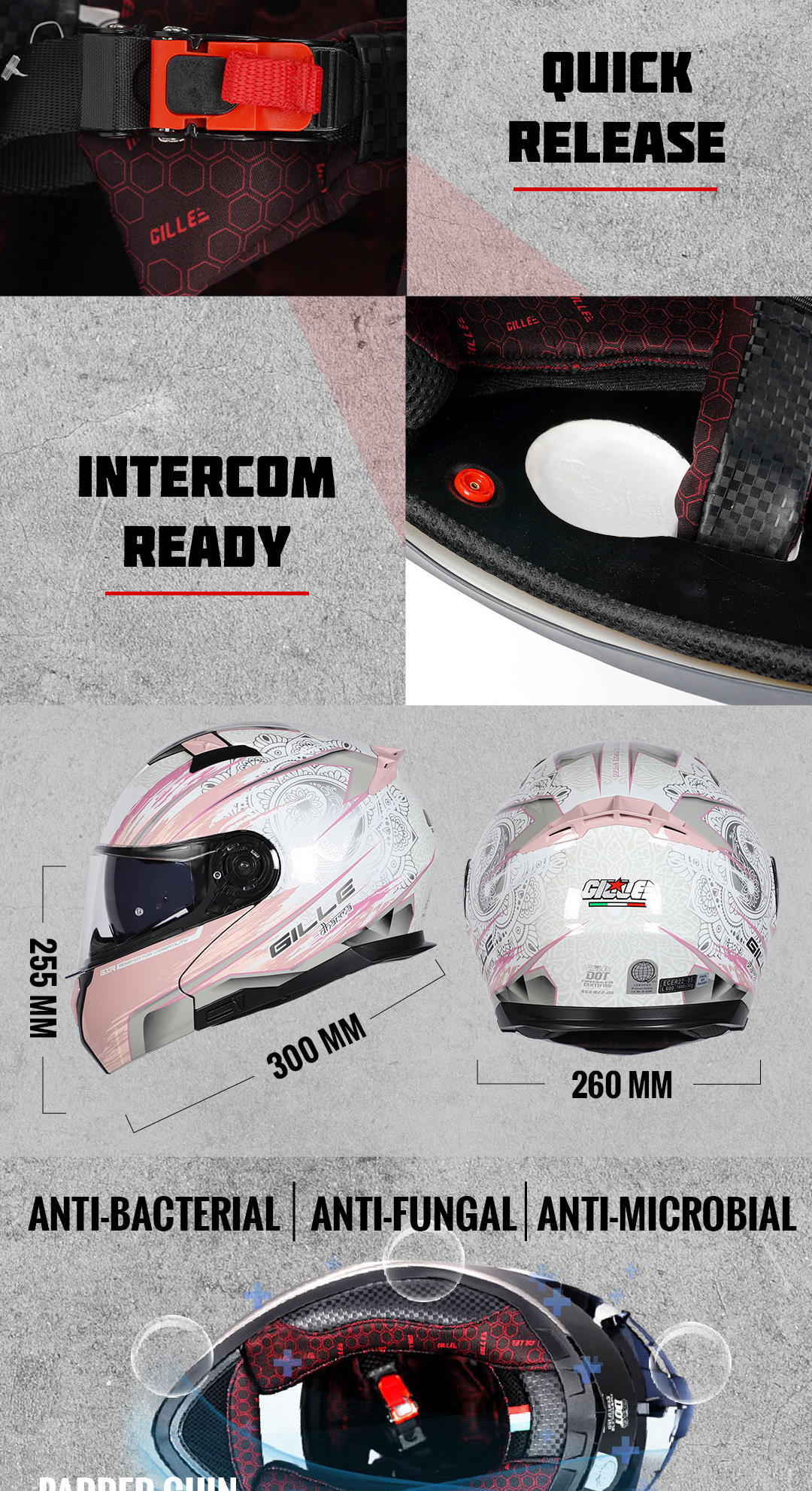 Gille Helmet SH-526 SP-GXR Modular Motorcycle Modular Helmet Dual Visor ...