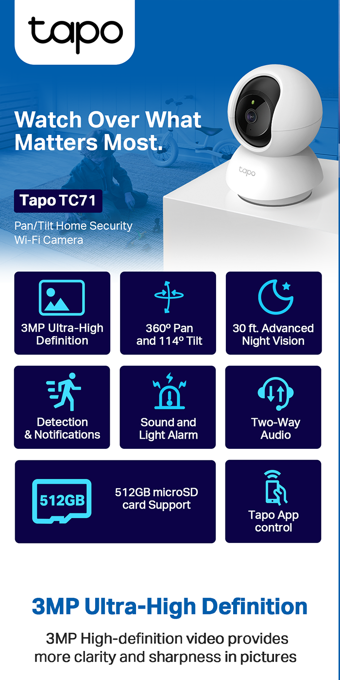 TP-Link Tapo TC71 2K 3MP 360° Pan/Tilt Home Security Indoor Wi-Fi CCTV ...