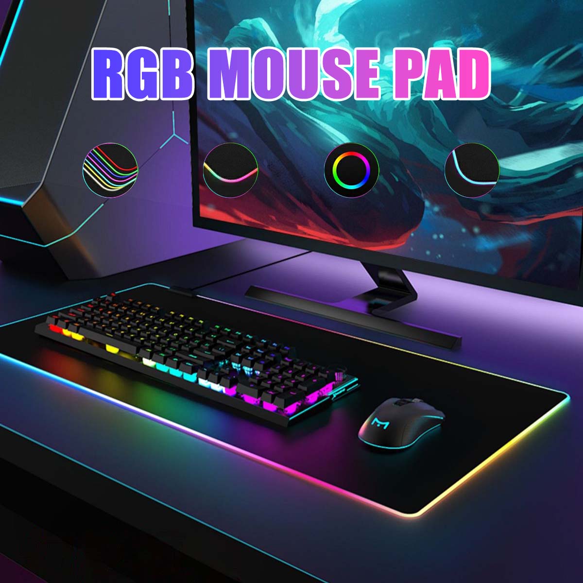 MKEPS RGB Gaming Mouse Pad LED Large Mouse Pad Anti-Slip Rubber Base ...