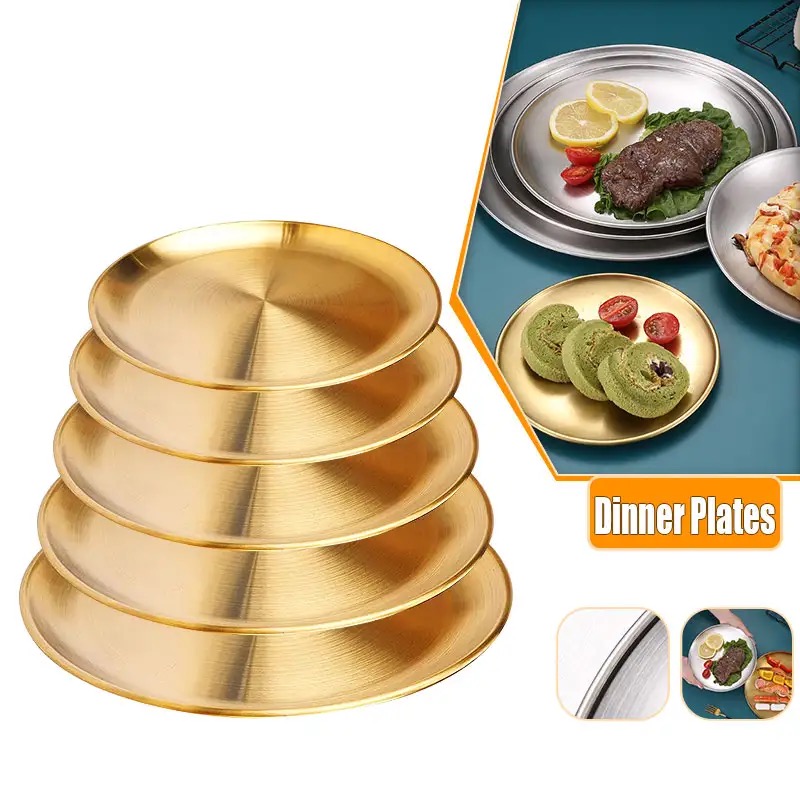 European Style Dinner Plates Gold Dining Plate Serving Dishes Round ...