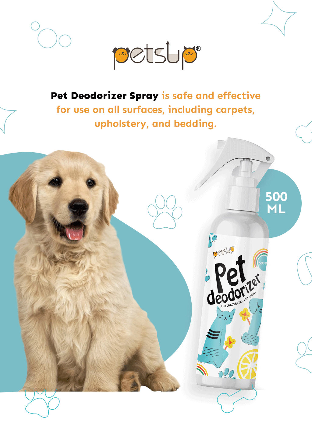 Petsup Pet Deodorizer Spray 500ml Odor Eliminator Disinfectant Safe for ...