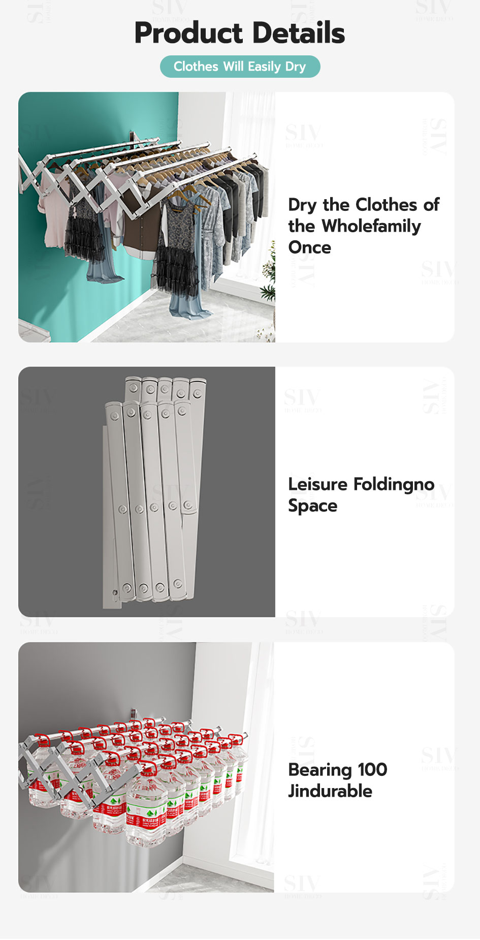 SIV 3/4/5 Bar Sampayan Foldable Stainless Steel Wall Mounted Clothes ...