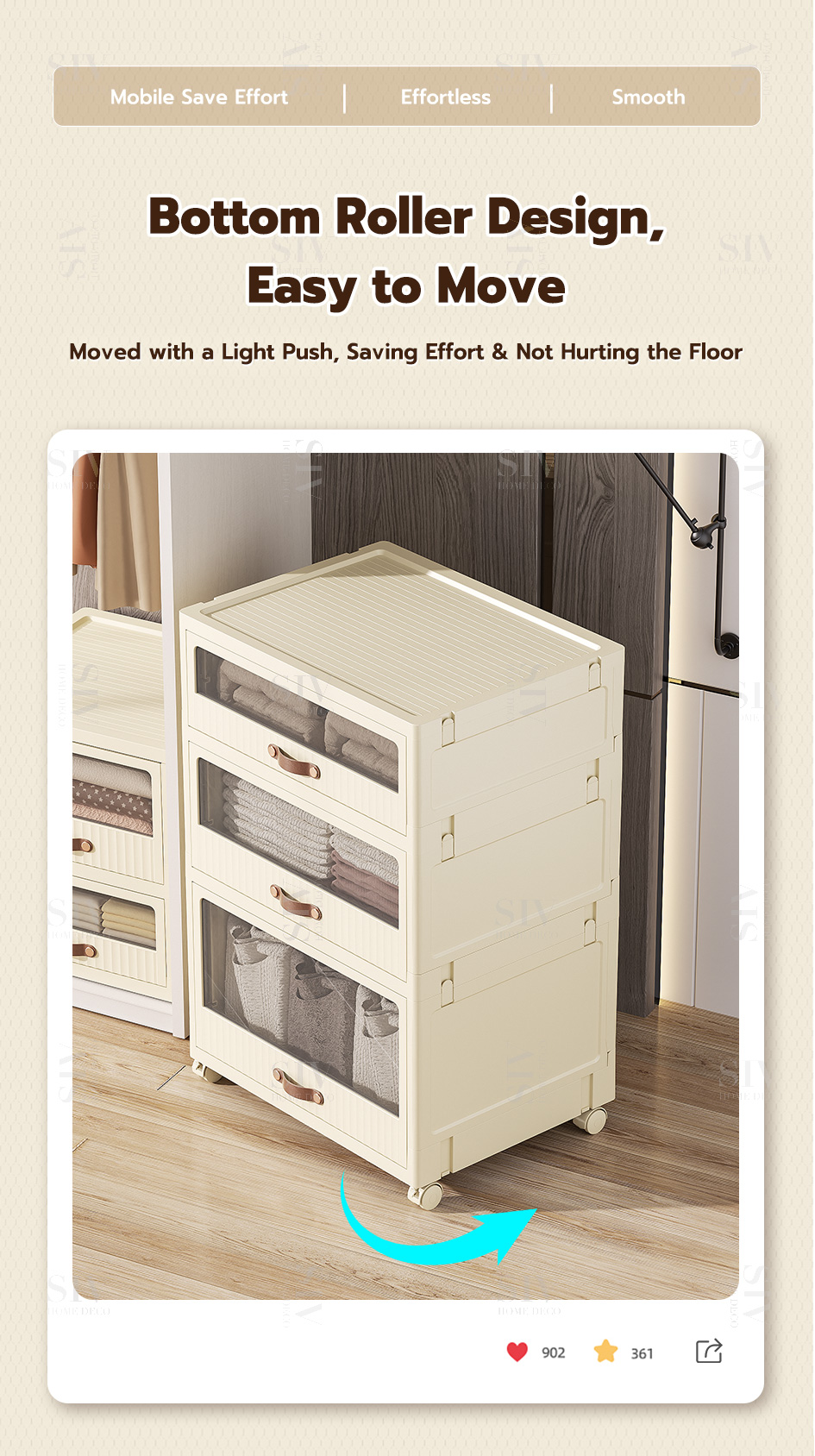 SIV Foldable Drawer Cabinet Folding Storage Box Collapsible Organizer ...