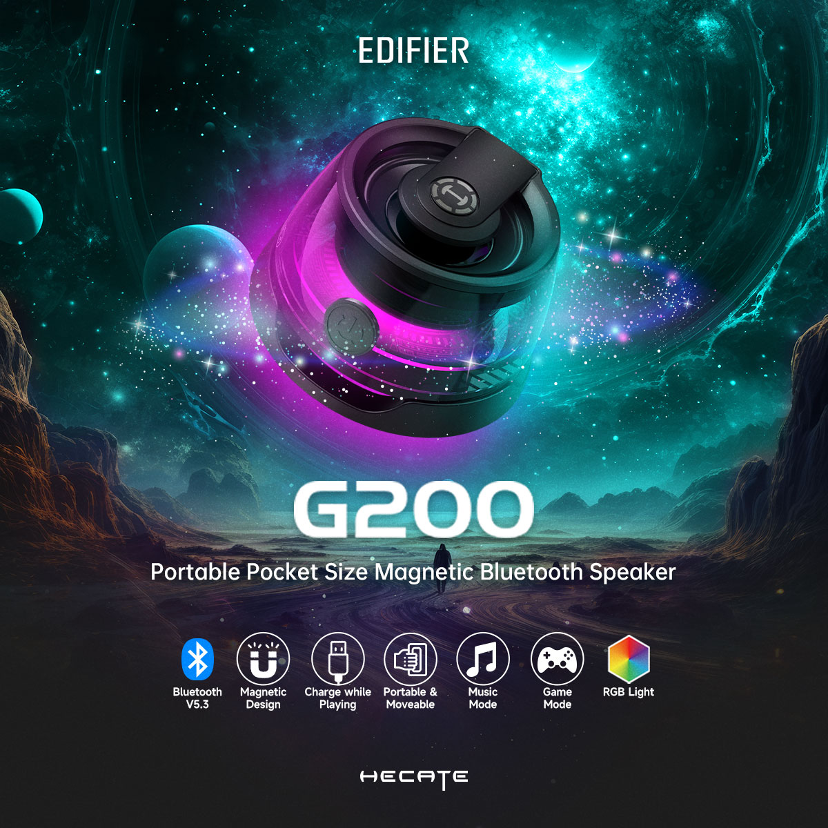 Edifier G200 Bluetooth Magnetic Speaker| Black| USB-C charging port | Shopee Philippines