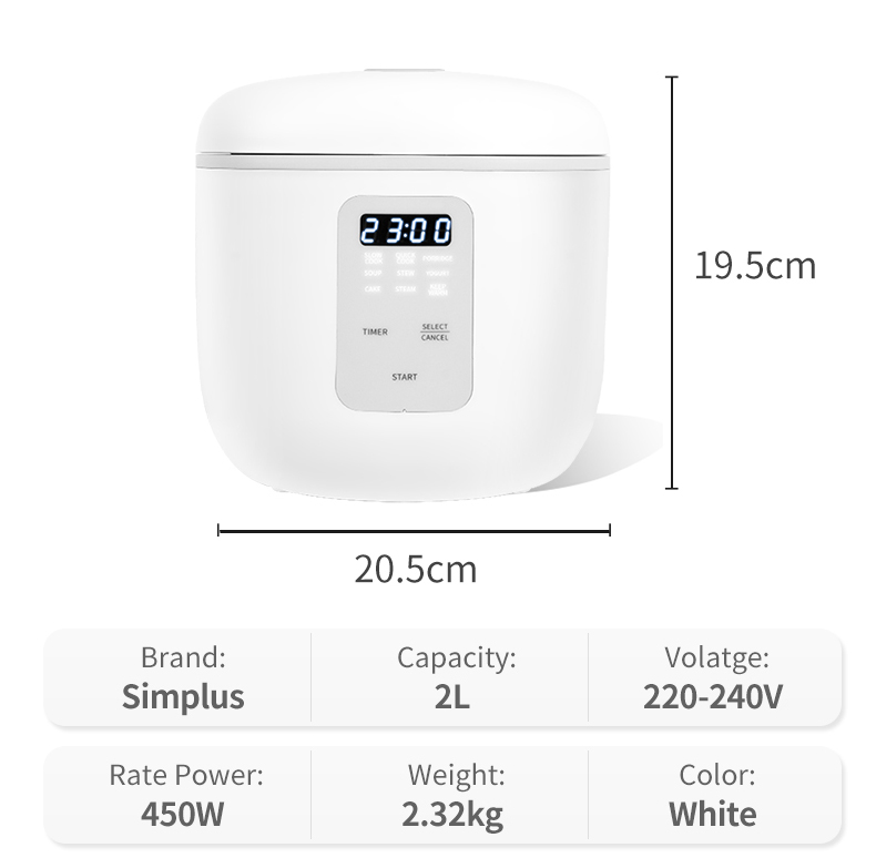 INSSA x Simplus Rice Cooker 2L Capacity Non Stick With 9 Cooking ...