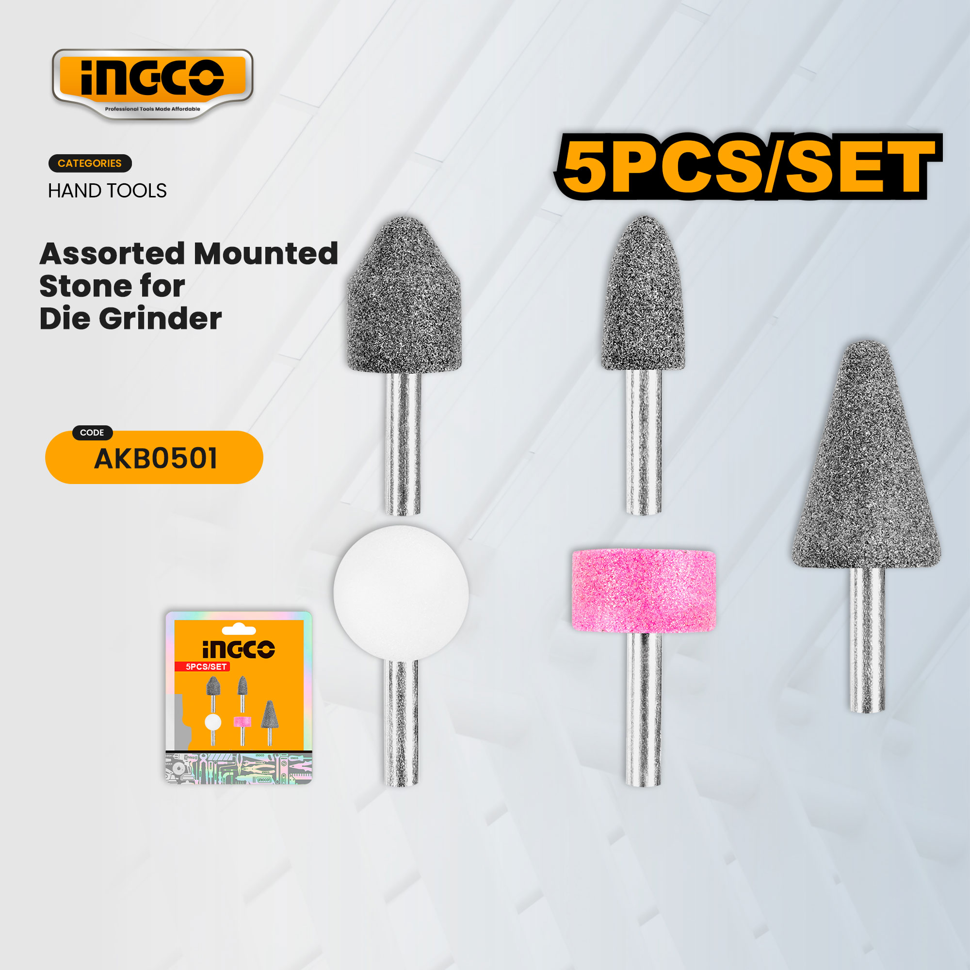 Ingco 5pcs/10pcs Set Assorted Accessories Mounted Stone for Die Grinder ...