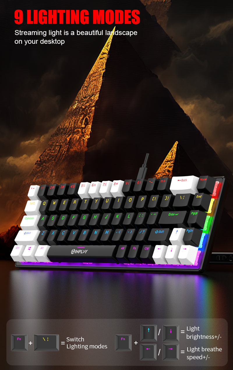 INPLAY NK680 Wired Mechanical Keyboard RGB Hot Swappable With Red ...