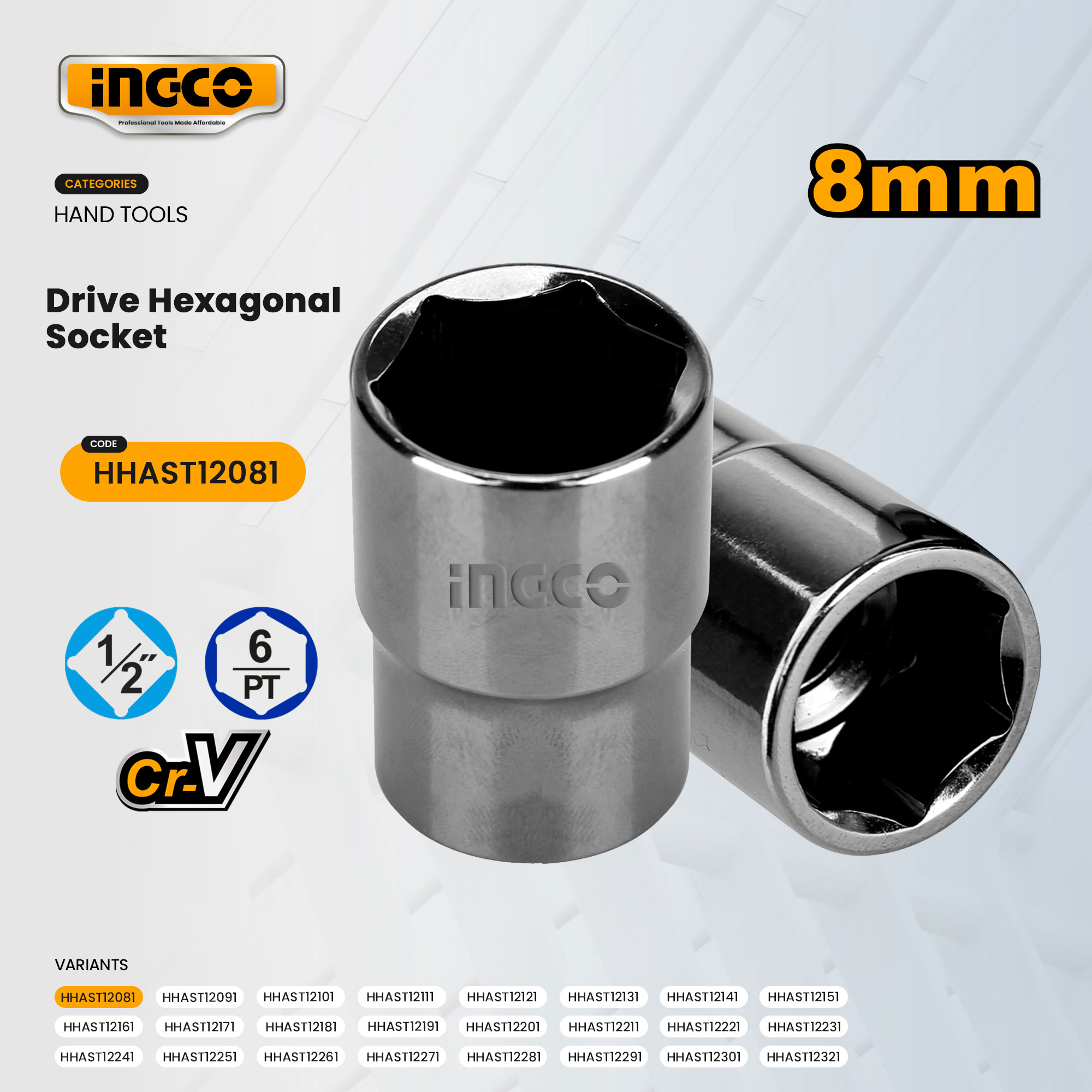 Ingco 1/2" Drive Hexagonal Socket 6pt Socket Cr-V IHT | Shopee Philippines