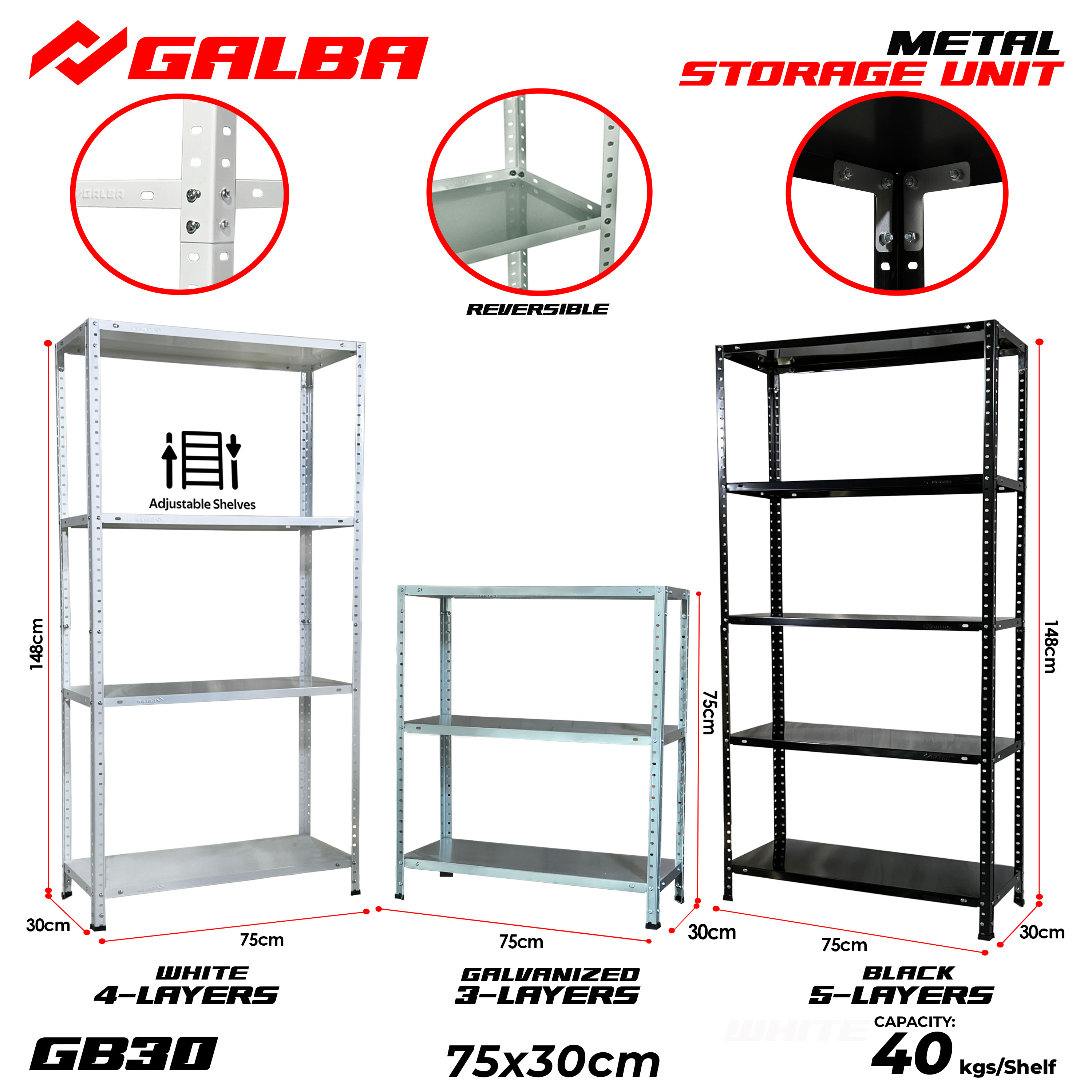 GALBA Galvanized Storage Shelves 3,4,5 Layers Adjustable ALL Metal Rack ...