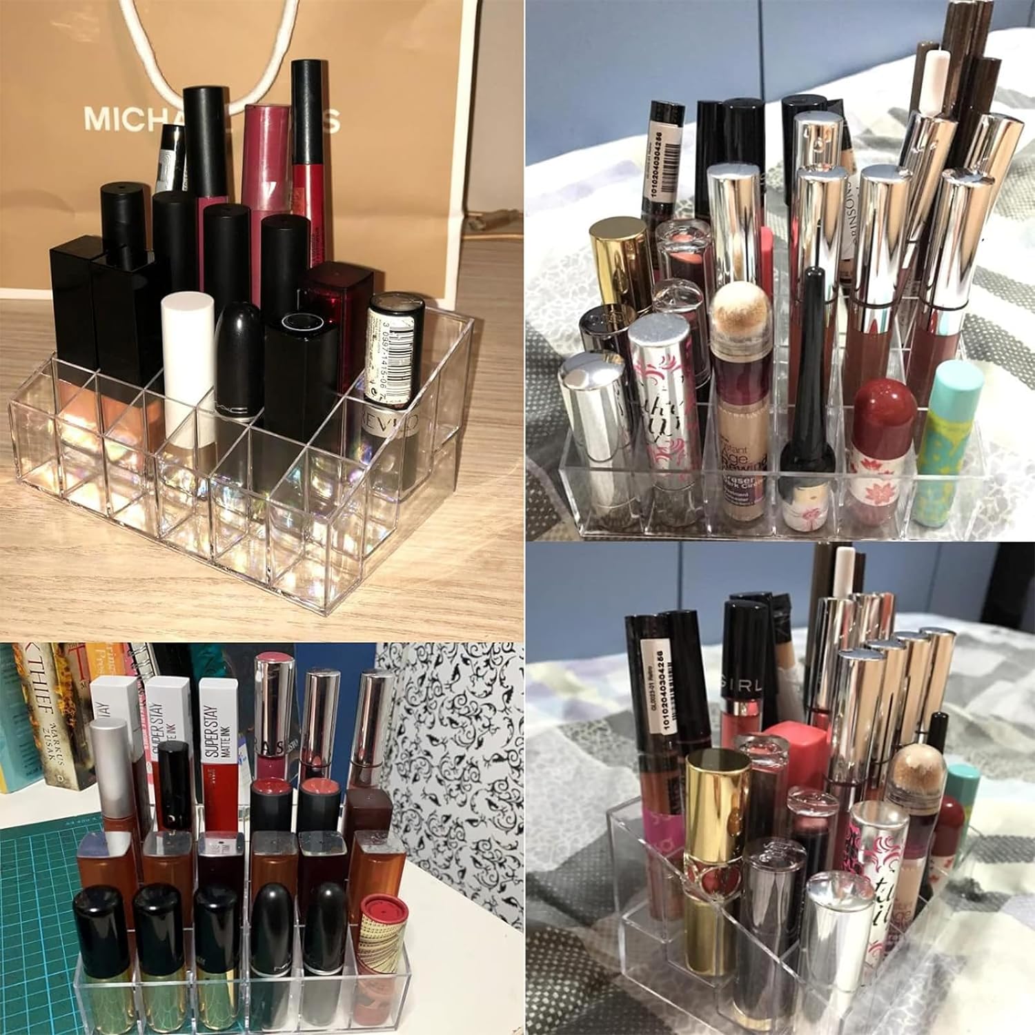 24 Slot Acrylic Lipstick Makeup Organizer & Stackable Stand | Shopee ...