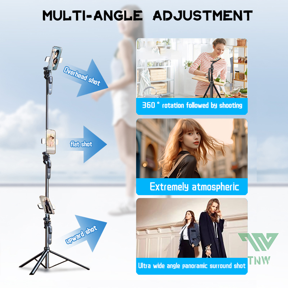 TNW L20 Selfie Stick Ultra Long 2.1M Tripod with Bluetooth Remote 360 ...
