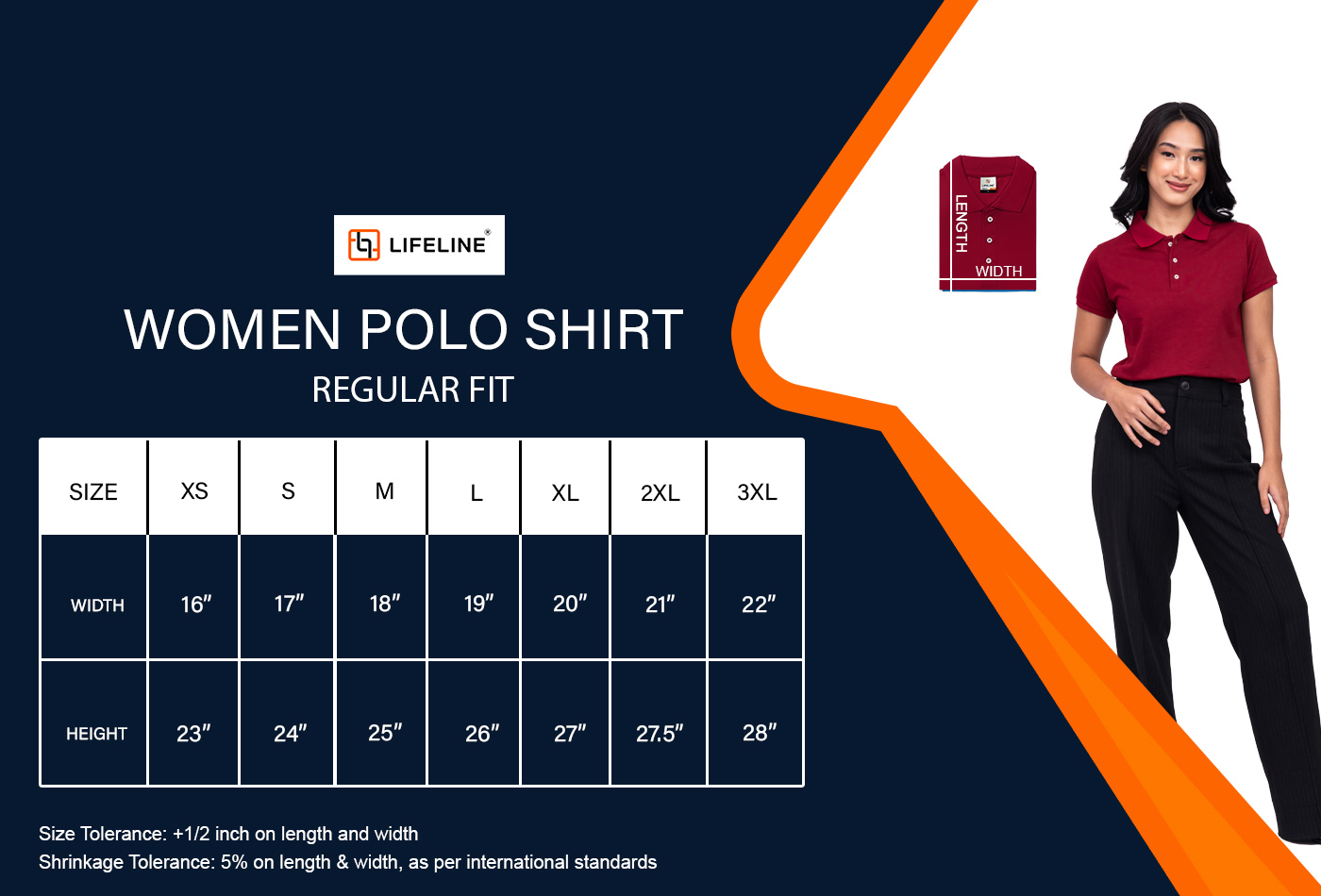 Lifeline Women's Polo Shirt (Almond | Rust | Apricot | Tomato | Bermuda ...