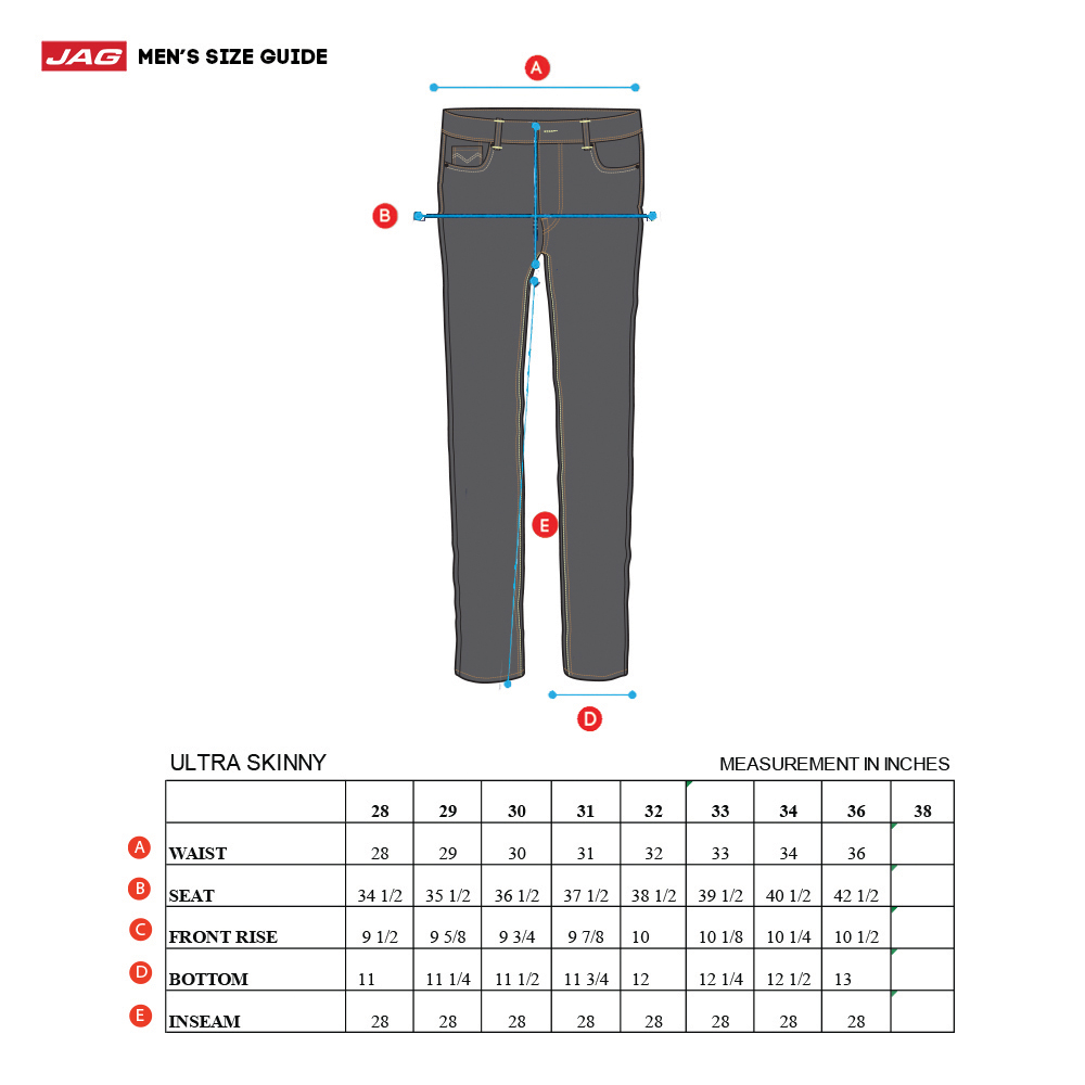 Jag Men's Ultra Skinny Jeans – 28" Inseam Stretchable Pants in Garment ...