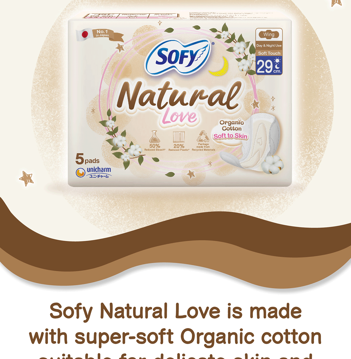 SOFY Natural Love Eco Friendly Sanitary Napkin with Wings 29cm - 5 pcs | Shopee Philippines