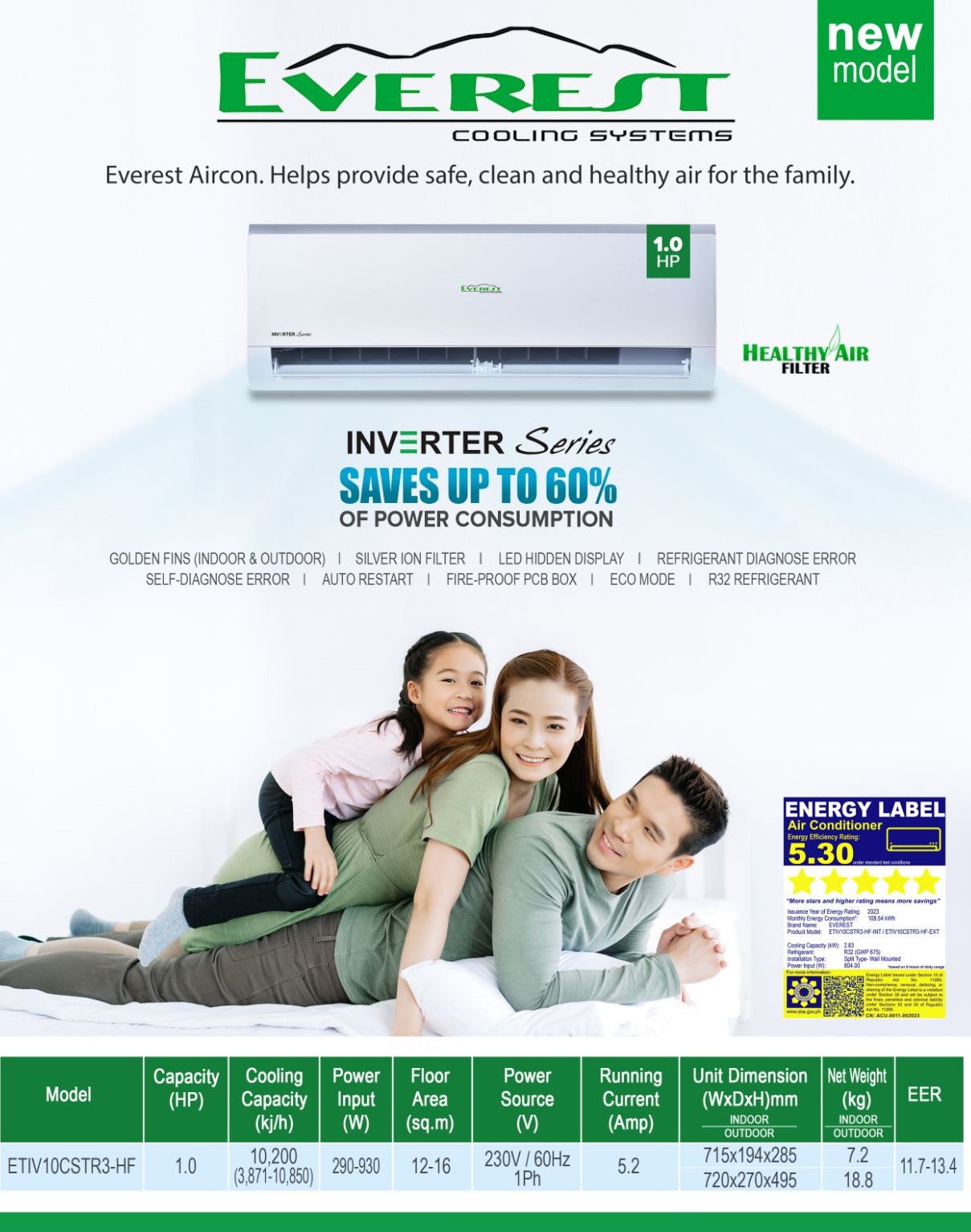 EVEREST 1.0HP Inverter Split Type Aircon/ with 1st 10ft. Installation ...