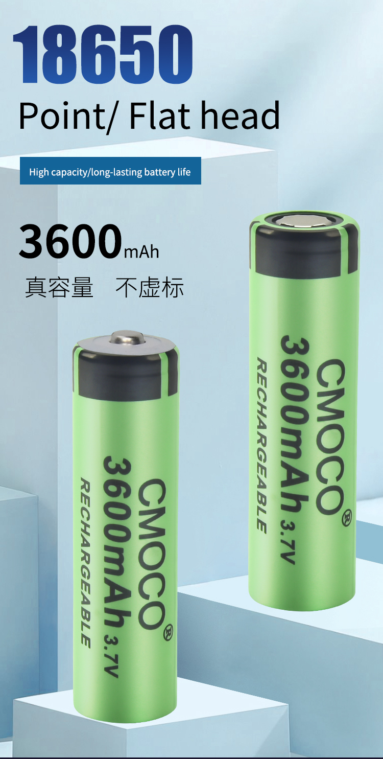 2PCS CMOCO 18650 Battery 3000 3600mAh Flashlight Battery Li-ion 3.7V ...