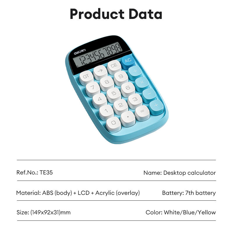 Deli TE35 Mini Portable Desktop 12 Digit Electronic Calculator | Shopee ...