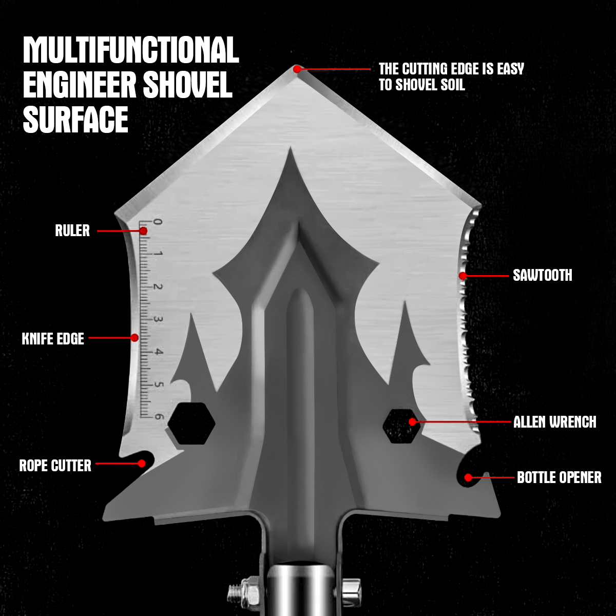Heavy Duty Engineer Shovel Multipurpose Lengthened Folding Camping ...