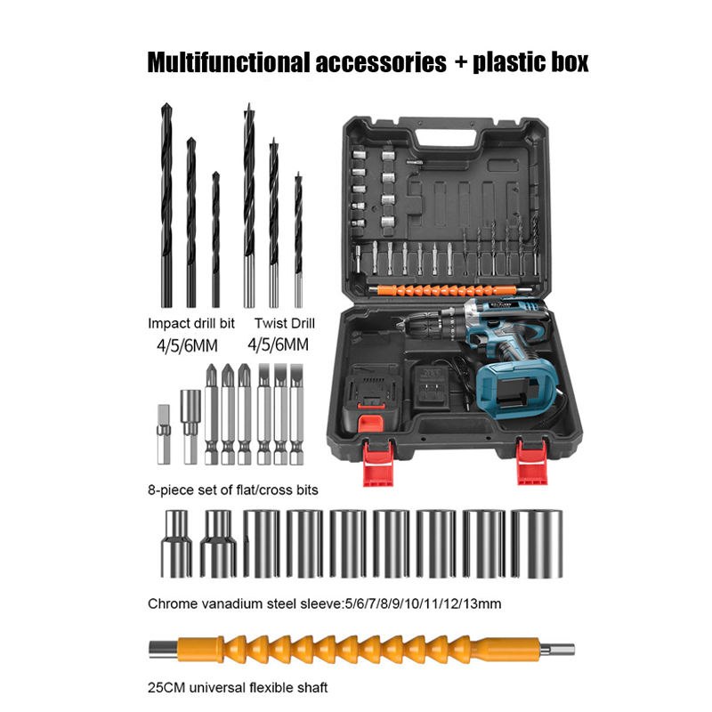 REAIM Cordless Drill Set Heavy Duty Impact Wrench Screw Driver Hammer ...