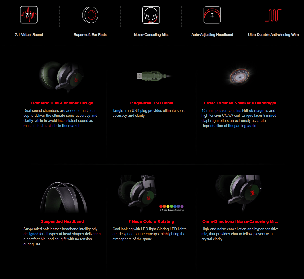 A4Tech Bloody J437 Omni-Directional Noise-Canceling Mic Wired Over Ear ...