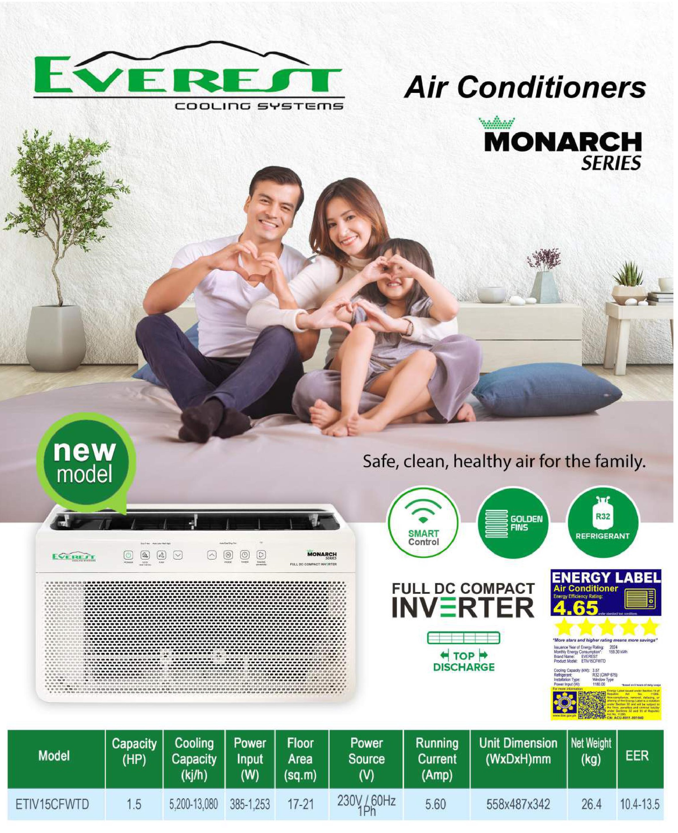 EVEREST 1.5HP Inverter Window Type Aircon/ Full Dc/ Wifi Function ...